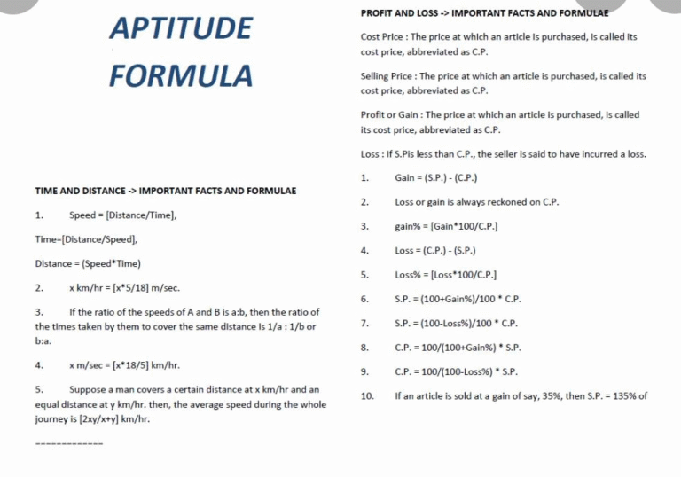 Aptitude Formula Sheet for Placements (2025 Guide) – Quick Revision for ...